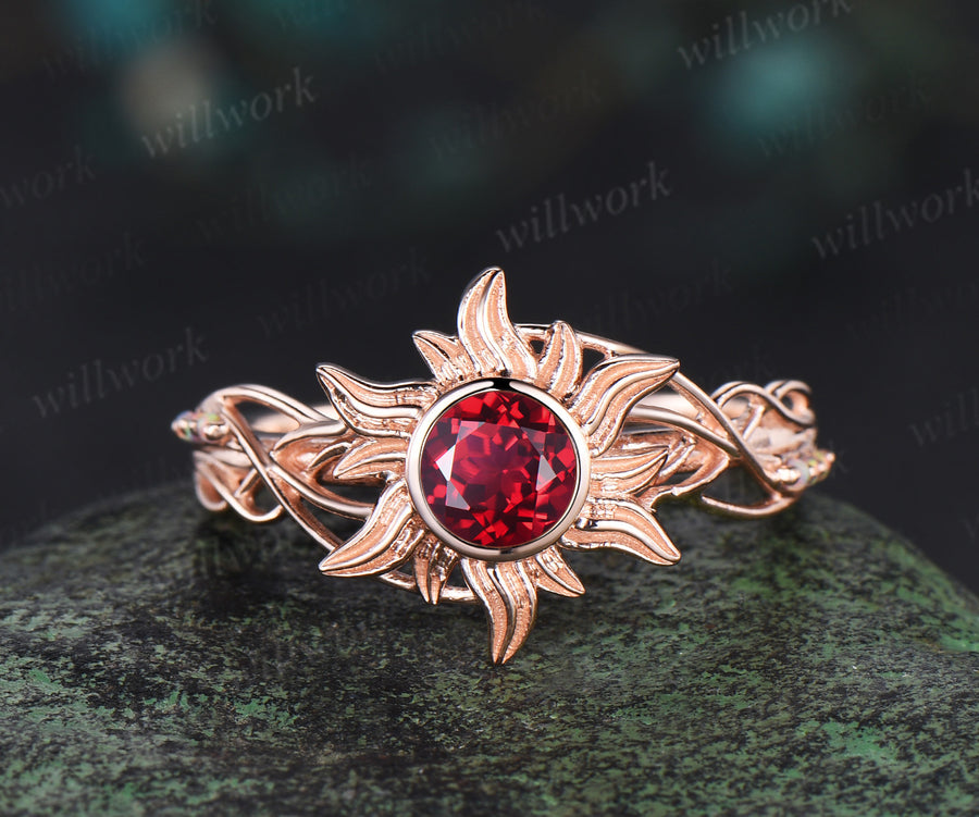 Rapunzel Ring Sun red ruby Engagement Ring Tangled Sunflower Ring beze ...