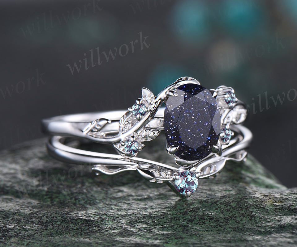 Leaf Vine Twig Branch Nature Inspired Engagement Ring Set Unique Galax ...