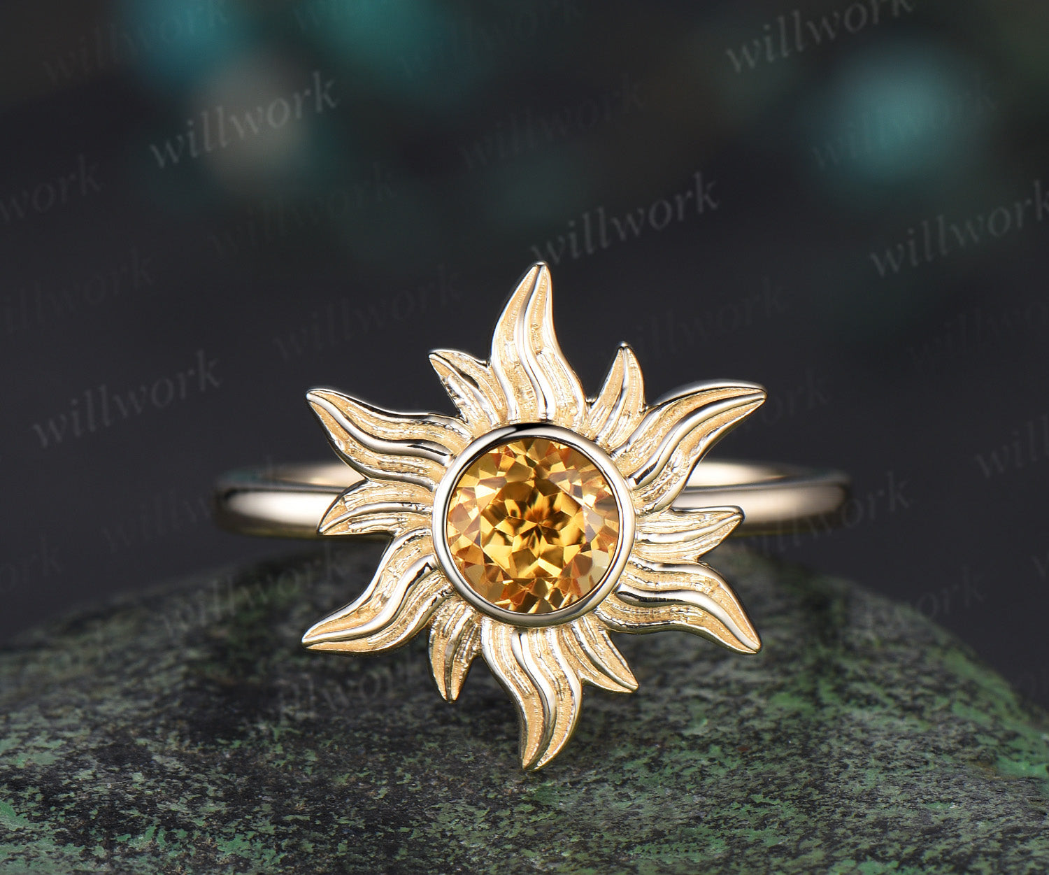 Tangled Rapunzel Princess Sun Engagement Ring 14k yellow Gold Citrine ...