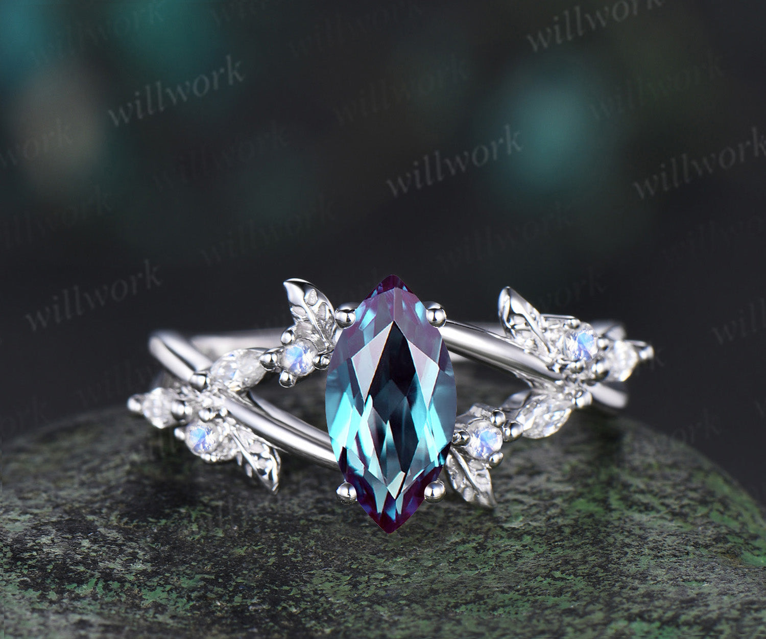 1ct marquise cut alexandrite engagement ring white gold infinity leaf ...
