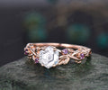 Unique hexagon shape moissanite engagement ring twig leaf natural amet ...