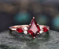 Kite cut red ruby engagement ring art deco rose gold moissanite ring m ...