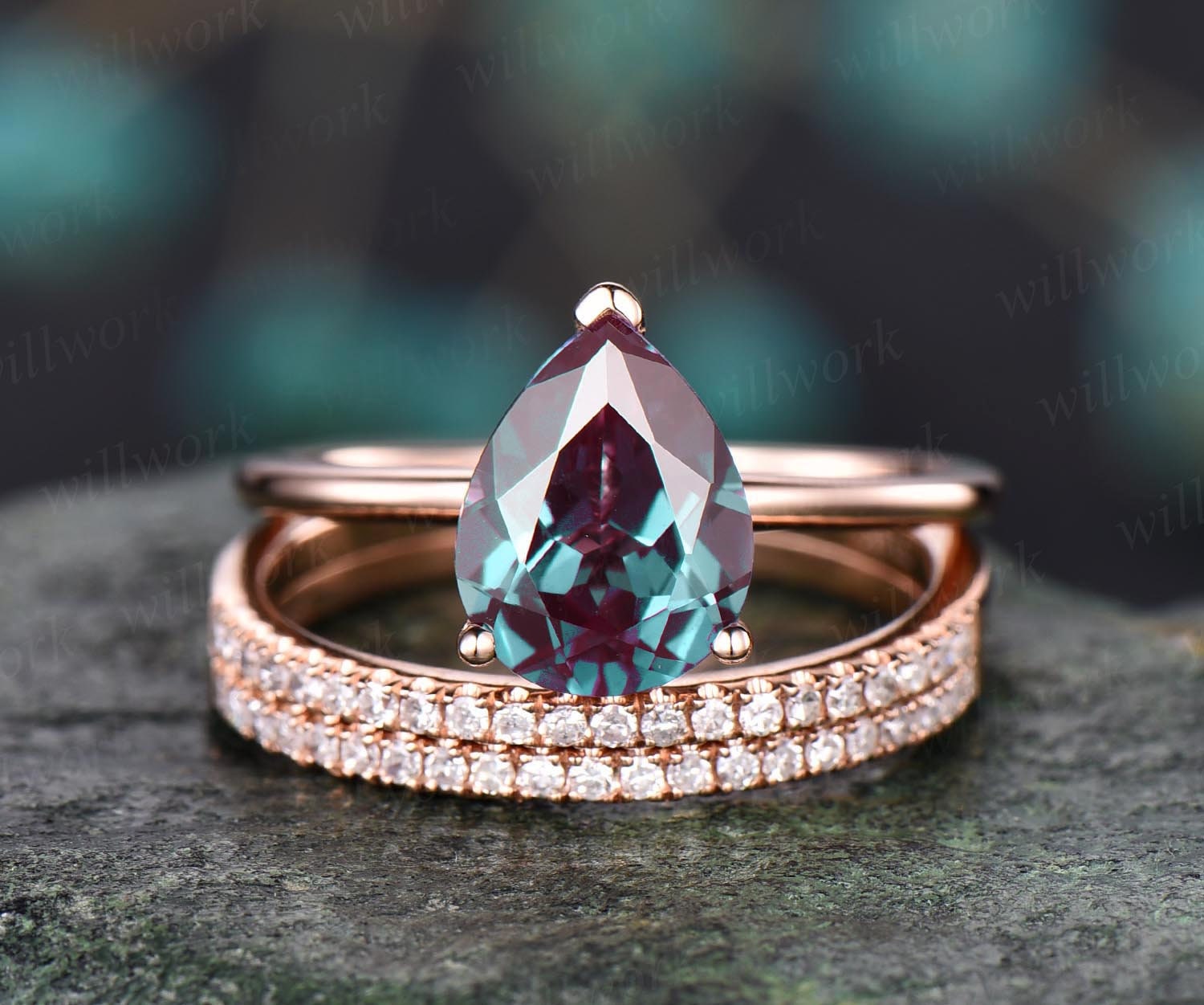 Vintage Alexandrite ring set solitaire Alexandrite engagement ring set ...
